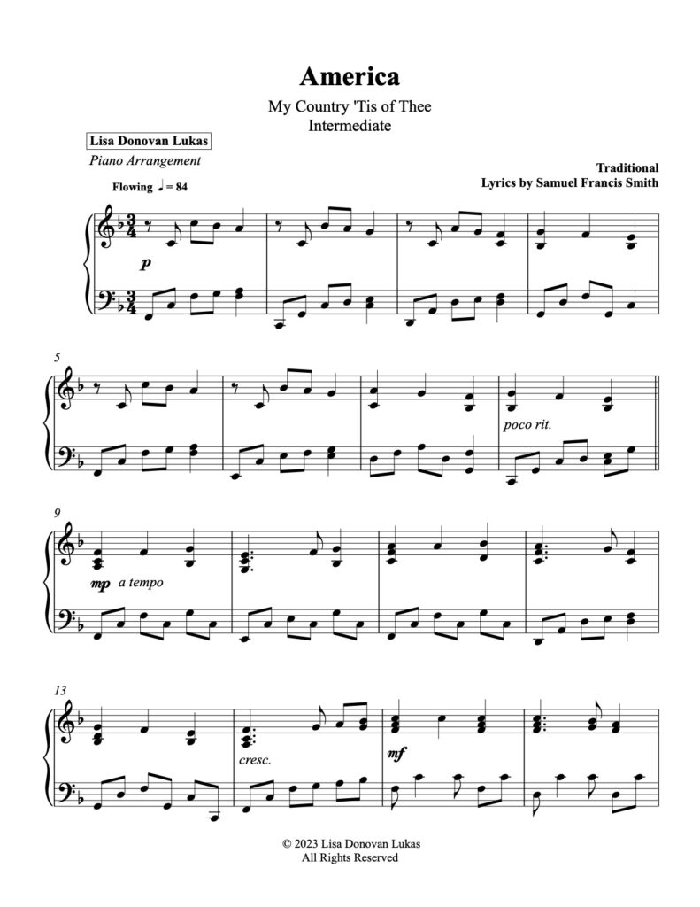 America (My Country ‘Tis of Thee) – Intermediate | Lisa Donovan Lukas